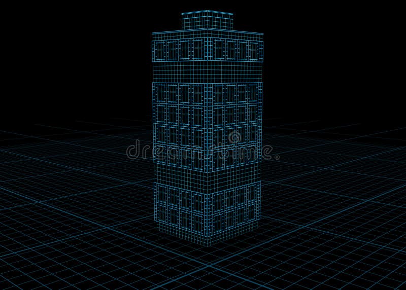 Tall Building Dark Blueprint Stock Illustration - Illustration of ...