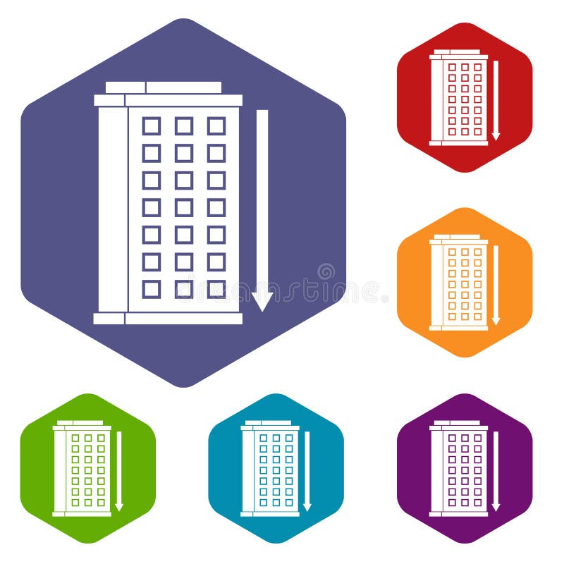 Tall Building and Down Arrow Icons 9 Set Stock Vector - Illustration of ...
