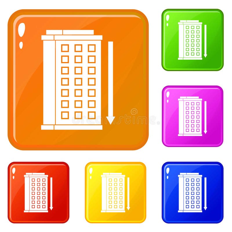 Tall Building and Down Arrow Icon Digital Blue Stock Vector ...