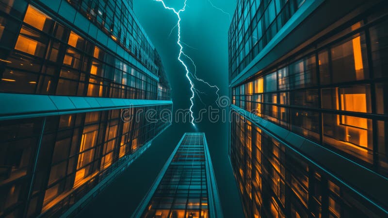 A Tall Building in the Downtown Area Being Hit by a Lightning Bolt ...