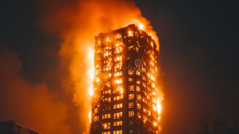 Building Engulfed in Flames, Firefighters Battling Blaze Amidst Smoke ...