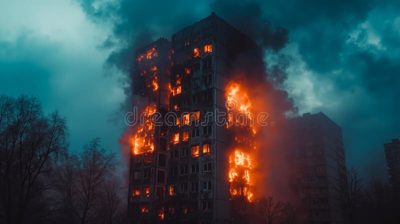 A Tall Building is Engulfed by Flames and Smoke Stock Image - Image of ...