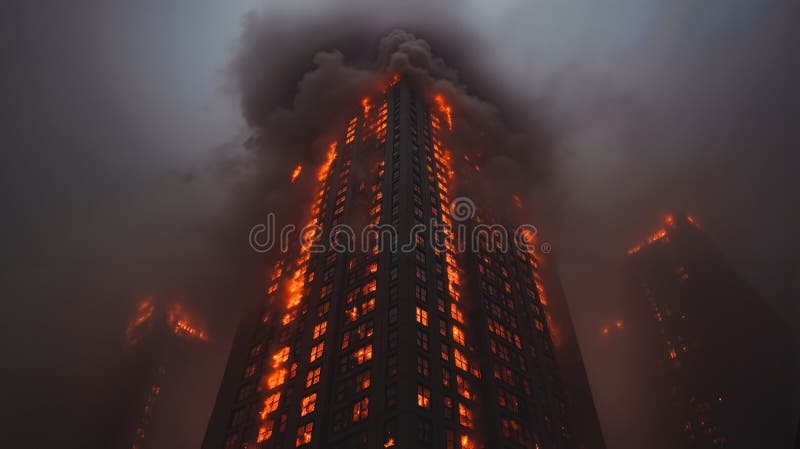 Building Engulfed in Flames, Firefighters Battling Blaze Amidst Smoke ...