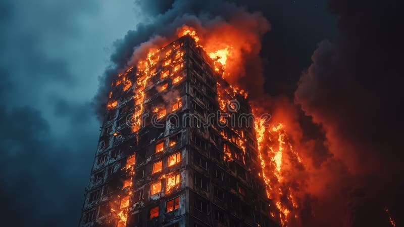 A Tall Building is Engulfed by Flames and Smoke Stock Image - Image of ...