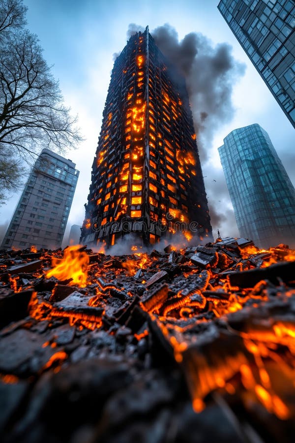 A Tall Building is Engulfed by Flames and Smoke Stock Image - Image of ...