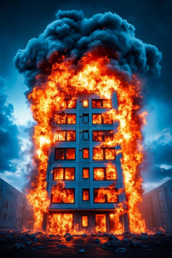 A Tall Building is Engulfed by Flames and Smoke Stock Photo - Image of ...