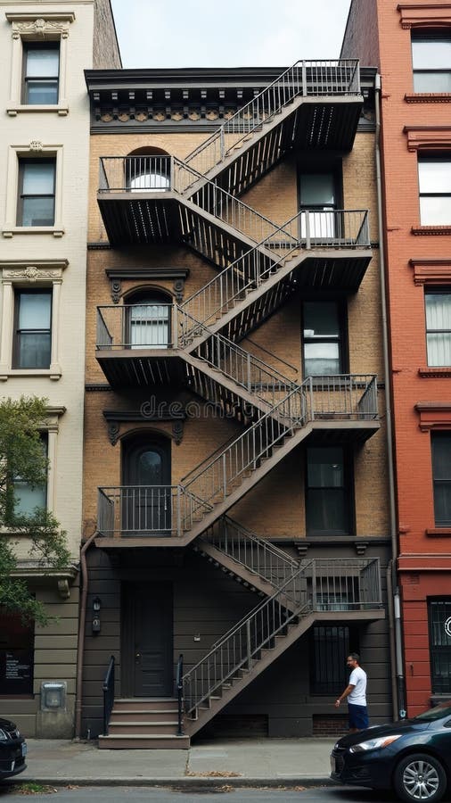 Tall Building with a Fire Escape Staircase Stock Photo - Image of ...