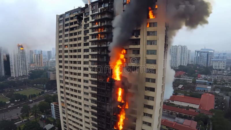 A Tall Building on Fire in the Middle of a City Stock Video - Video of ...