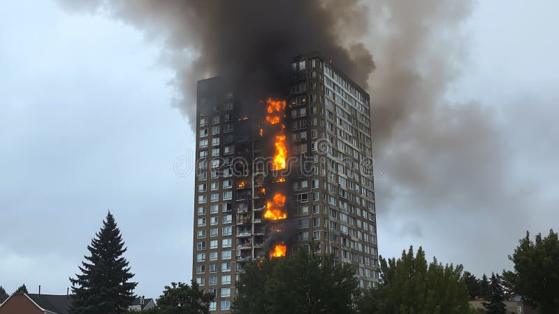 A Tall Building on Fire with Smoke Billowing from the Top of it Stock ...