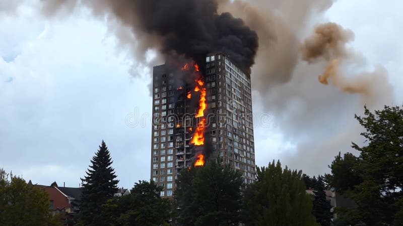 A Tall Building on Fire with Smoke Billowing from the Top of it Stock ...