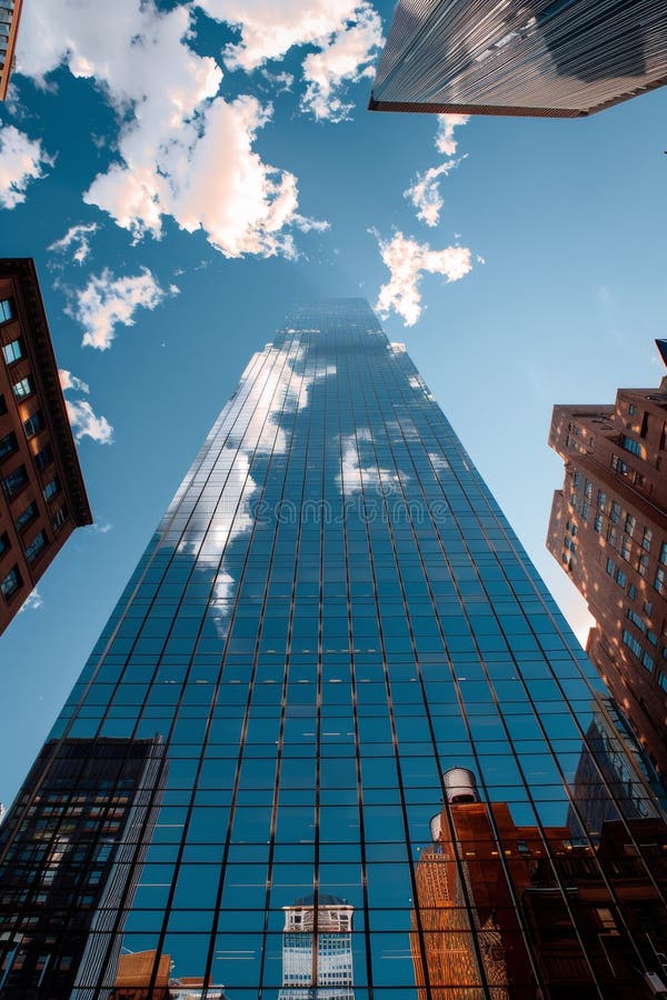 A Tall Building with a Glass Front and Windows on the Side, AI Stock ...