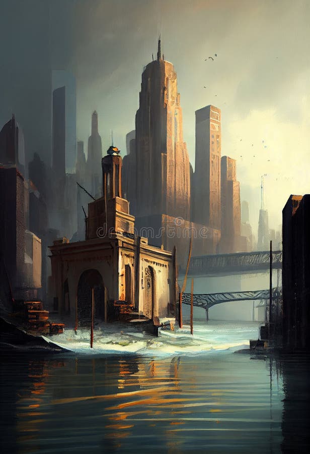 A Tall Building in the Gothic Style Stands Over the River in the Rays ...