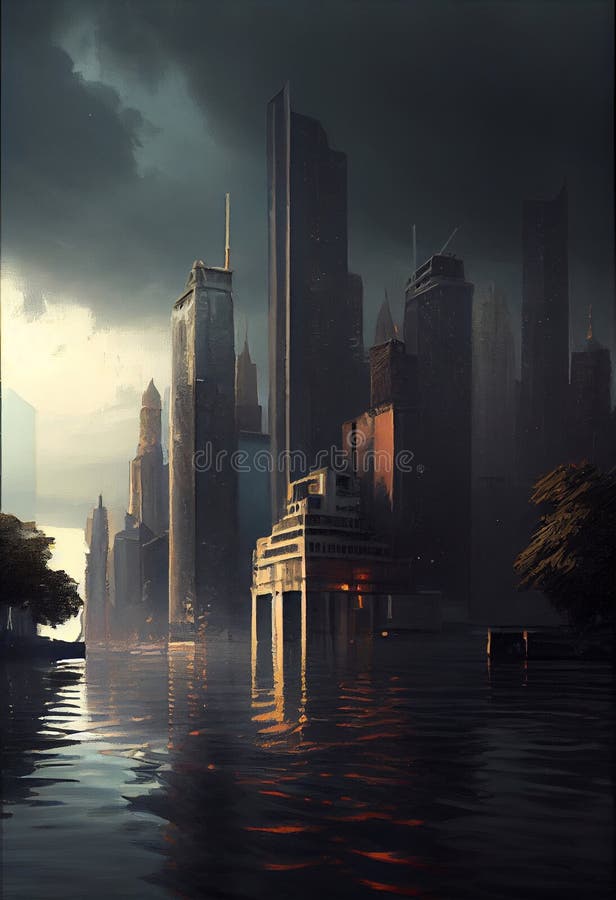 A Tall Building in the Gothic Style Stands Over the River in the Rays ...