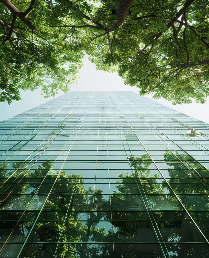A Tall Building with a Green Tree in the Foreground. the Building is ...