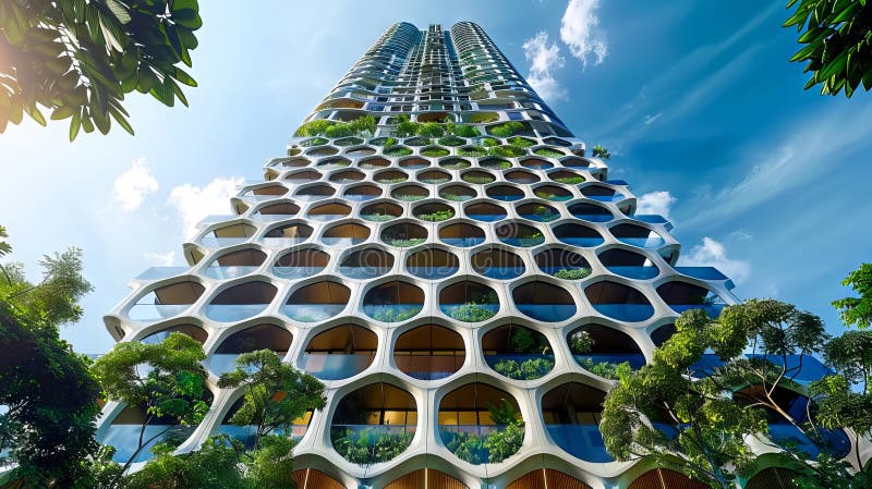 A Tall Building with Greenery on Top Stock Photo - Image of building ...