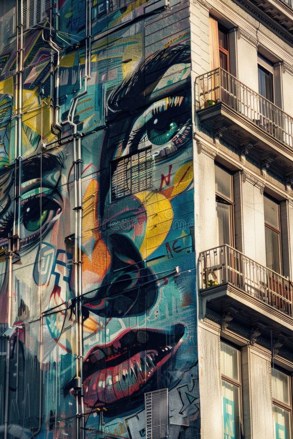 A Tall Building with a Large Painting on the Side, Likely an Art ...