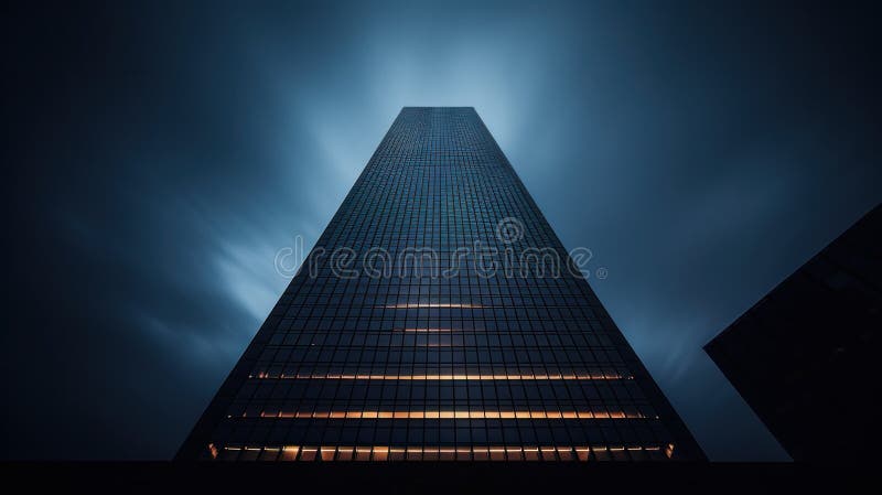 A Tall Building with Lights on at Night in a Dark Sky, AI Stock ...