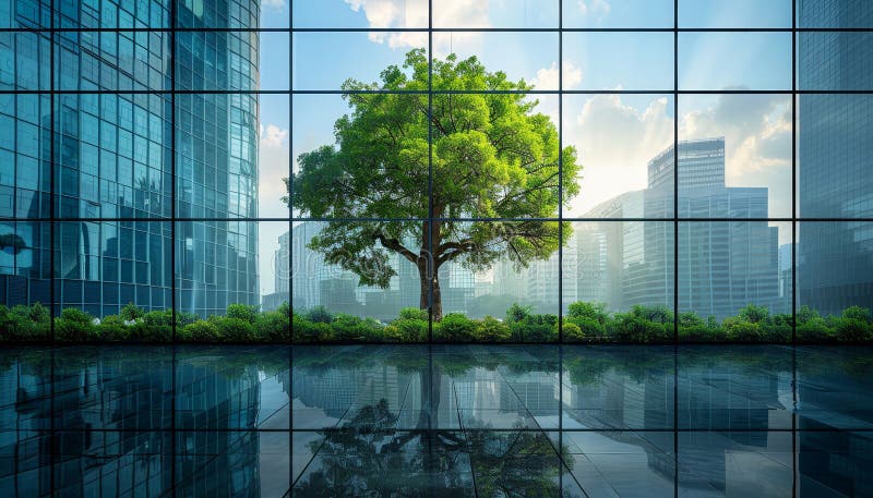 A Tall Building with a Lot of Glass Windows and Trees in the Background ...