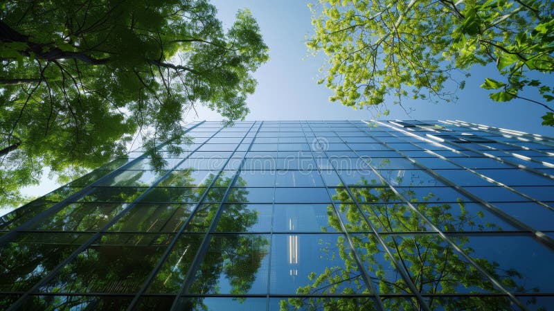A Tall Building with a Lot of Glass Windows and Trees in the Background ...