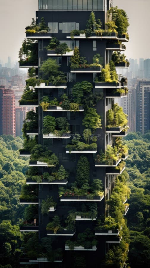 A Tall Building with Lots of Trees Growing on it. Generative AI Image ...