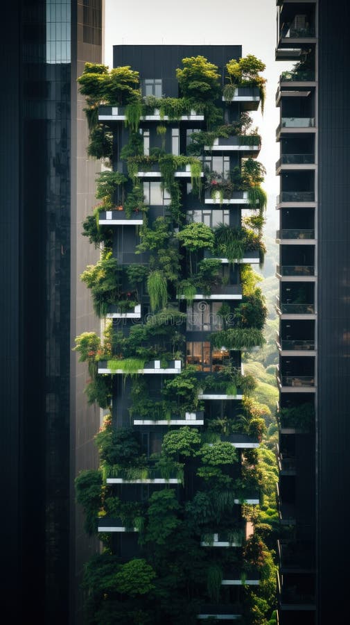 A Tall Building with Lots of Trees Growing on it. Generative AI Image ...