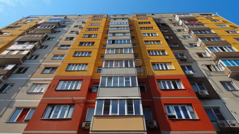 A Tall Building with Many Windows and a Blue Sky, AI Stock Image ...