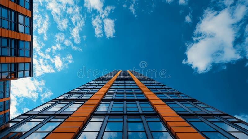 A Tall Building with Many Windows and a Blue Sky in the Background ...