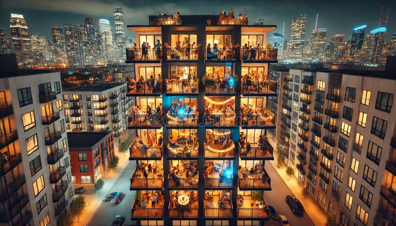 A Tall Building with Many Windows and a Large Crowd of People Inside ...