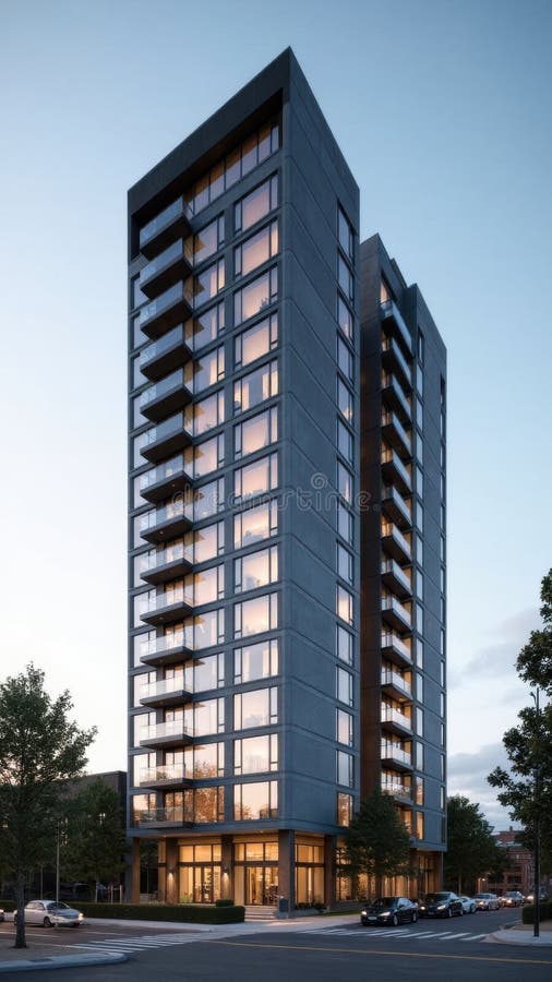 Tall Building with Many Windows and a Large Parking Lot Stock Image ...