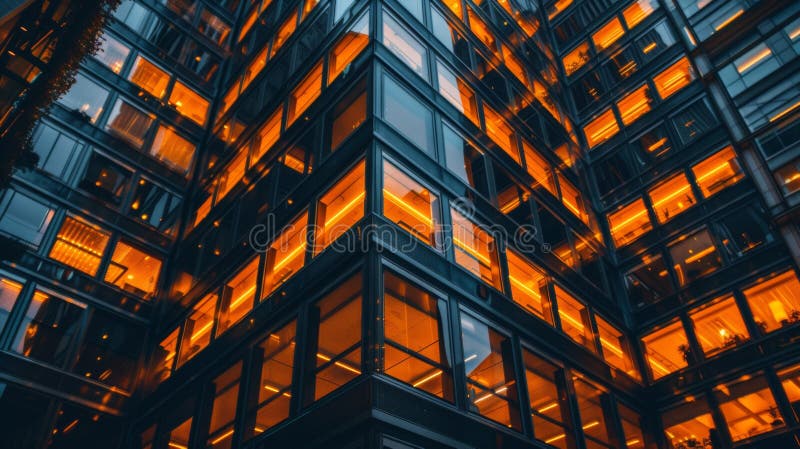 A Tall Building with Many Windows Lit Up at Night, AI Stock Image ...