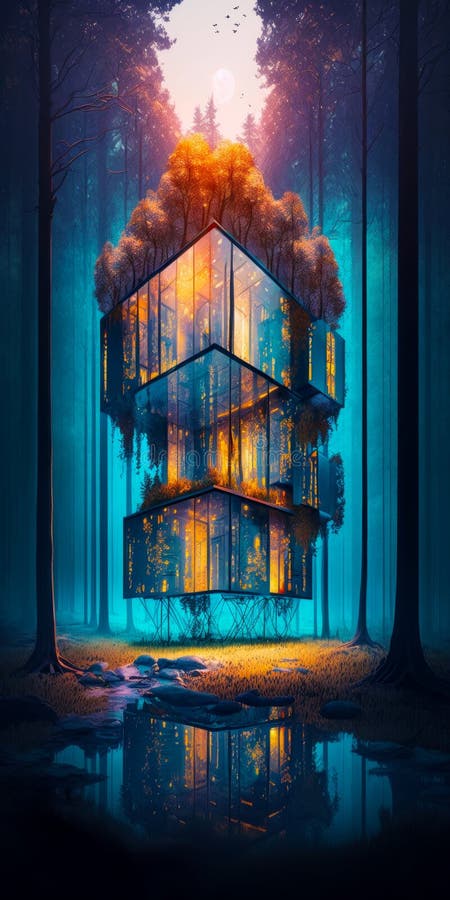 Tall Building in the Middle of Forest with Lot of Trees. Generative AI ...