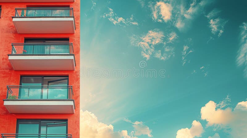 Towering Building with Stacked Balconies Stock Photo - Image of rise ...