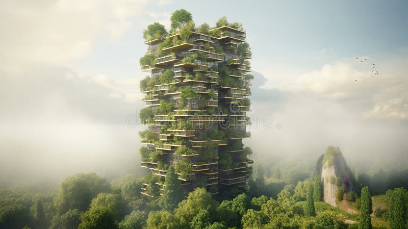 Tall Building Partially Constructed with Trees Growing on Its Rooftop ...