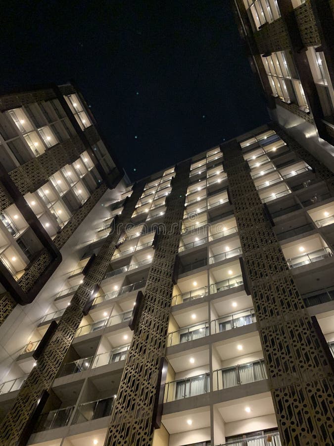 Tall Building Perspective during Night Time, Business Background ...