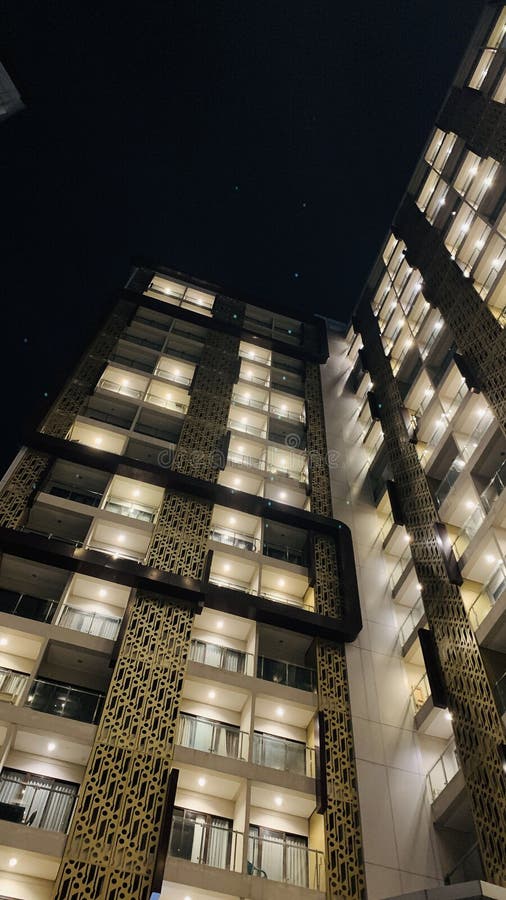 Tall Building Perspective during Night Time, Business Background ...