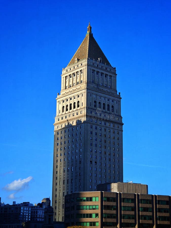 Tall Building with Pyramidal Roof and Symmetrical Windows Editorial ...