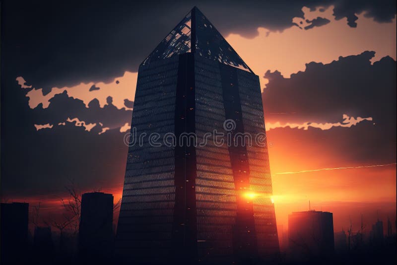 A Tall Building with a Sky Background and Clouds in the Background at ...