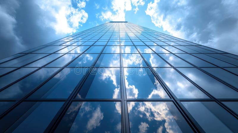 A Tall Building with a Sky Reflection in the Windows Stock Illustration ...