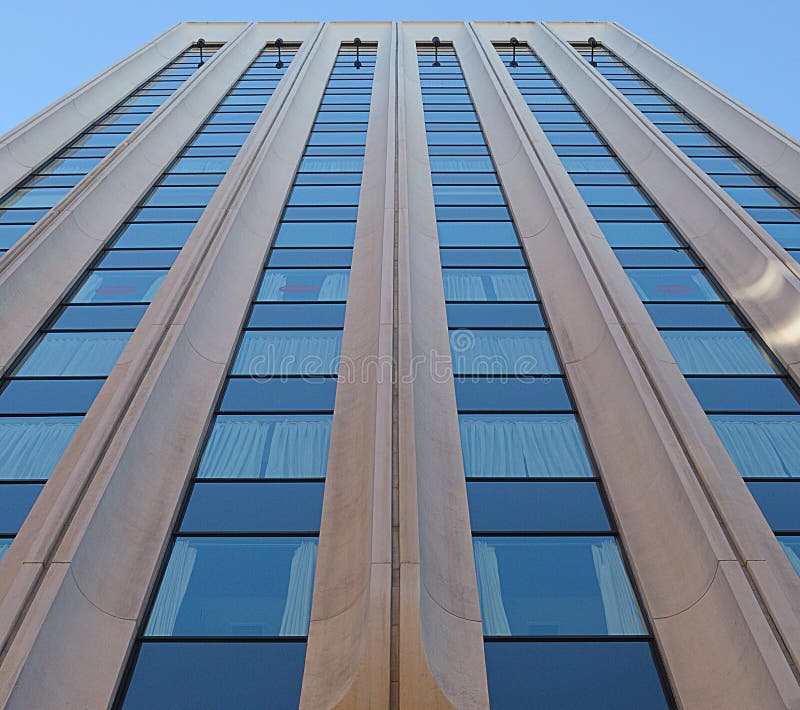Tall Building with Slim Blue Windows, Modern Design Stock Image - Image ...