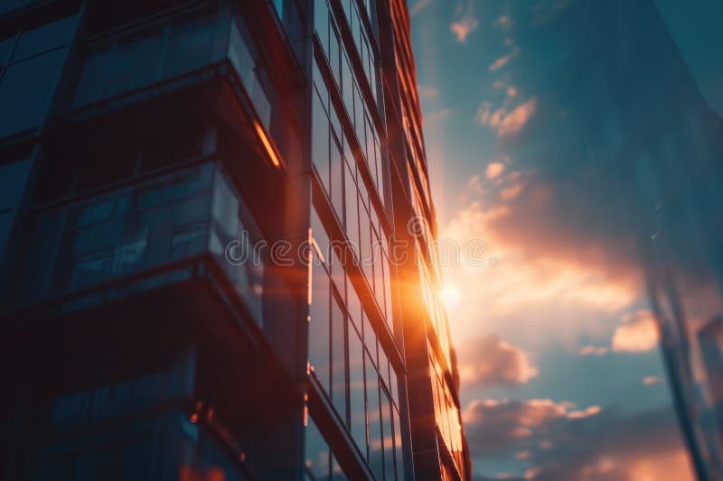 A Tall Building with the Sun Setting Behind it Stock Image - Image of ...