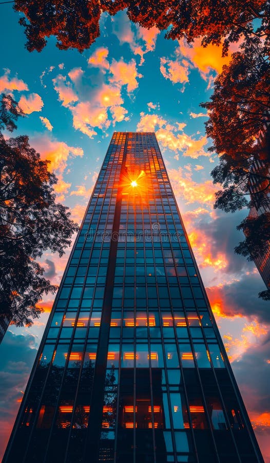 A Tall Building with a Sun Shining on it Stock Photo - Image of ...