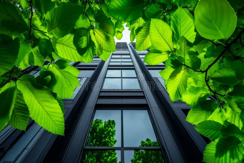 A Tall Building Surrounded by Green Leaves and Trees Stock Image ...
