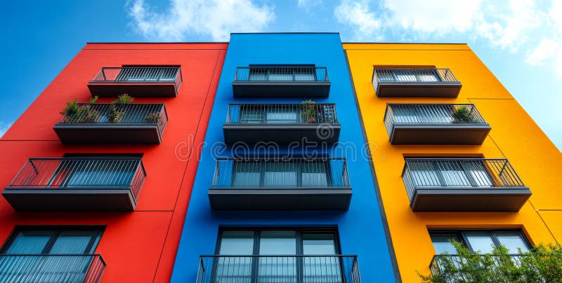 A Tall Building with Three Different Colored Facades Stock Image ...