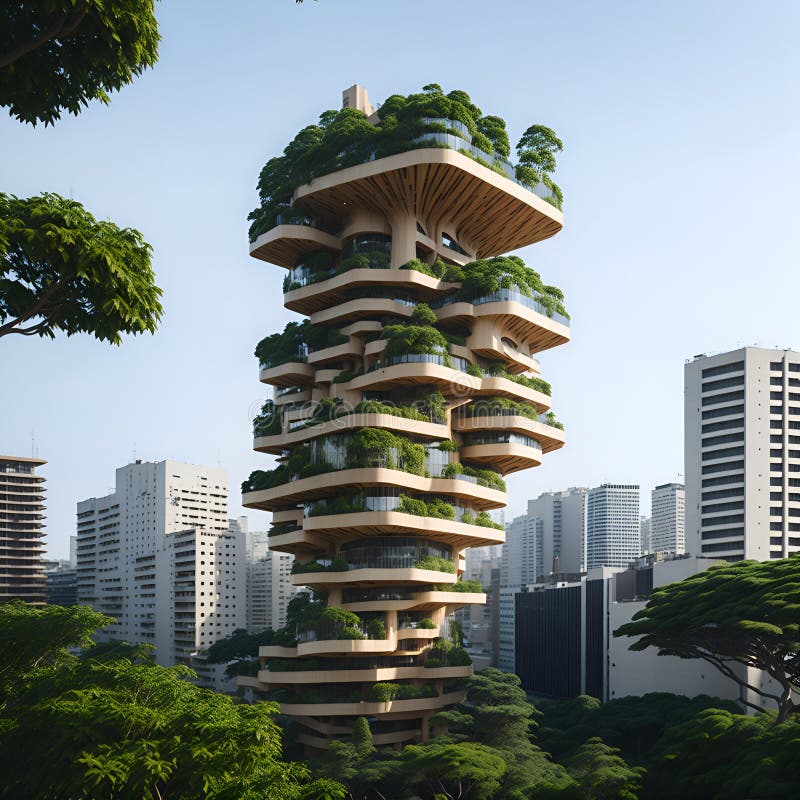 A Tall Building with Trees on Top of it Created with Generative AI ...
