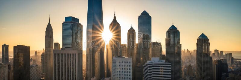 Tall Buildings Glow Under Stunning Colors of Evening Sky As Sun Sets ...
