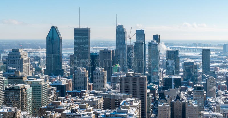 Tall Buildings in Montreal, Quebec, Blue Sky, Downtown Stock Image ...