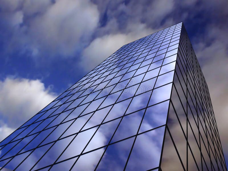 Tall Business Building Reflecting Sky Stock Illustration - Illustration ...