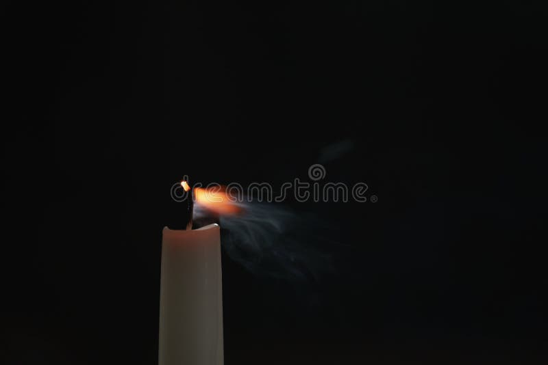 Tall Candle Blown Off in the Dark Environment Stock Image - Image of ...