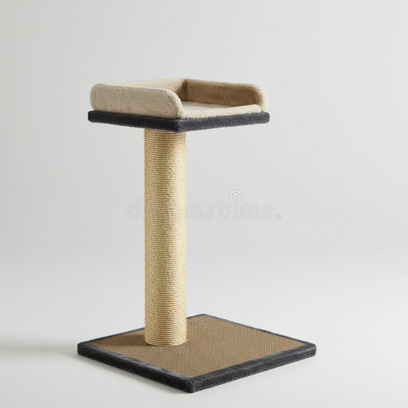 Tall Cat Scratching Post with a Beige and Black Base and a Rope-wrapped ...