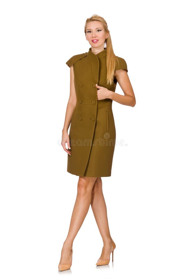 Tall Caucasian Model in Green Dress Isolated on White Stock Image ...